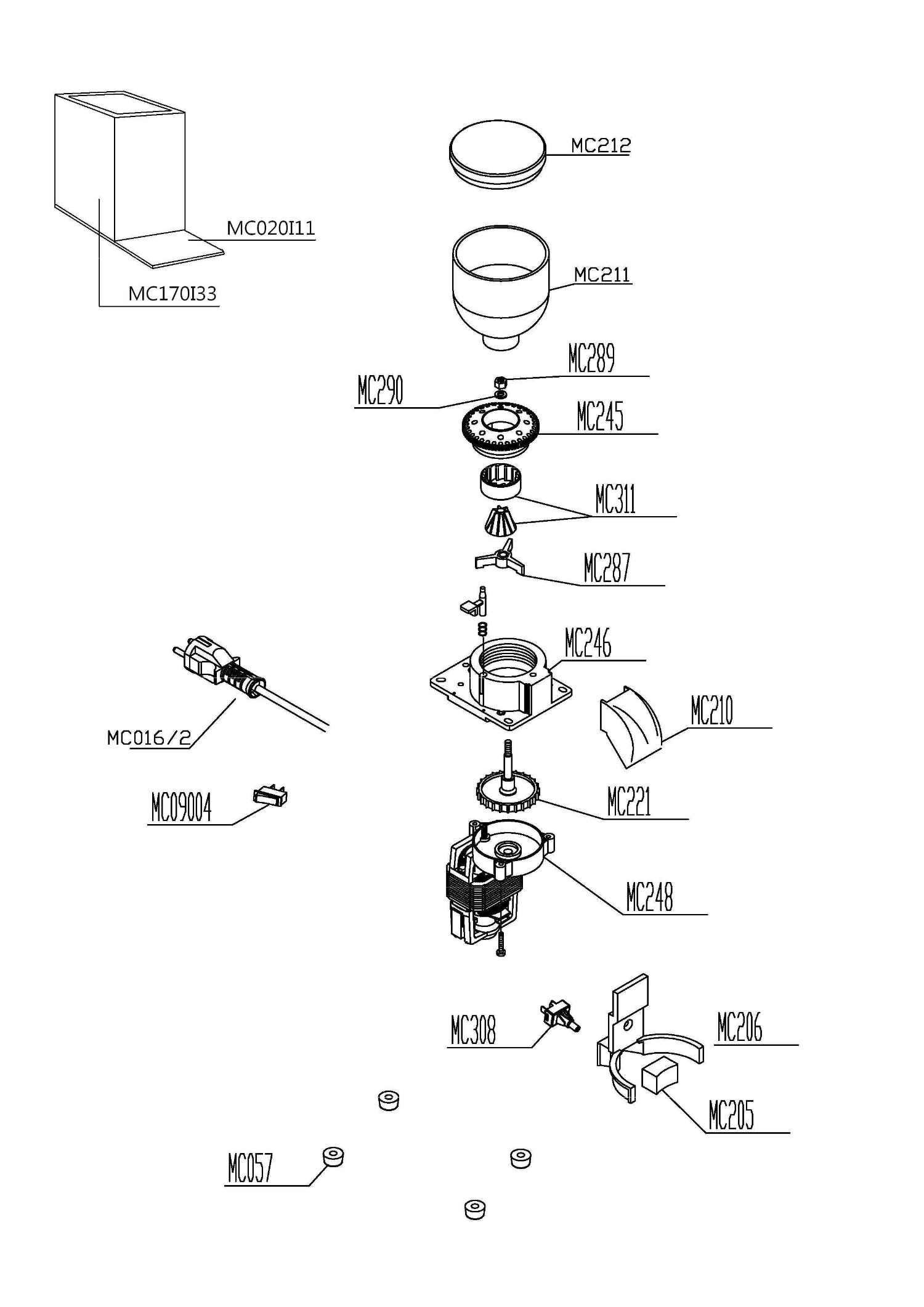 Exploded Views Lelit Exploded Views PL043 Exploded View - Burr, Carrier and Motor